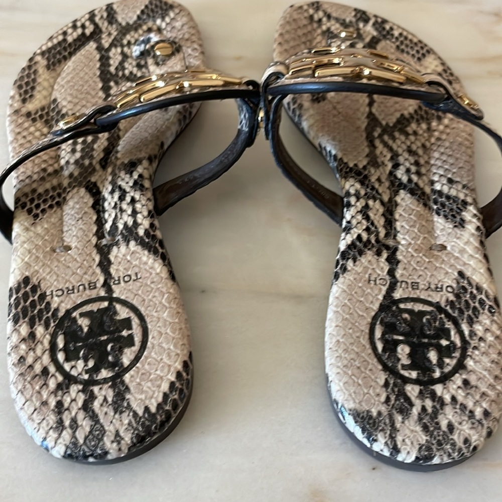 Tory Burch Women's Miller Snake Embossed Leather Sand… - Gem